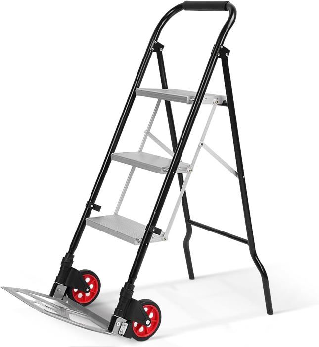 Escabeau Chariot Pliant 3 Marches,Ladder Trolley Avec Pieds ...