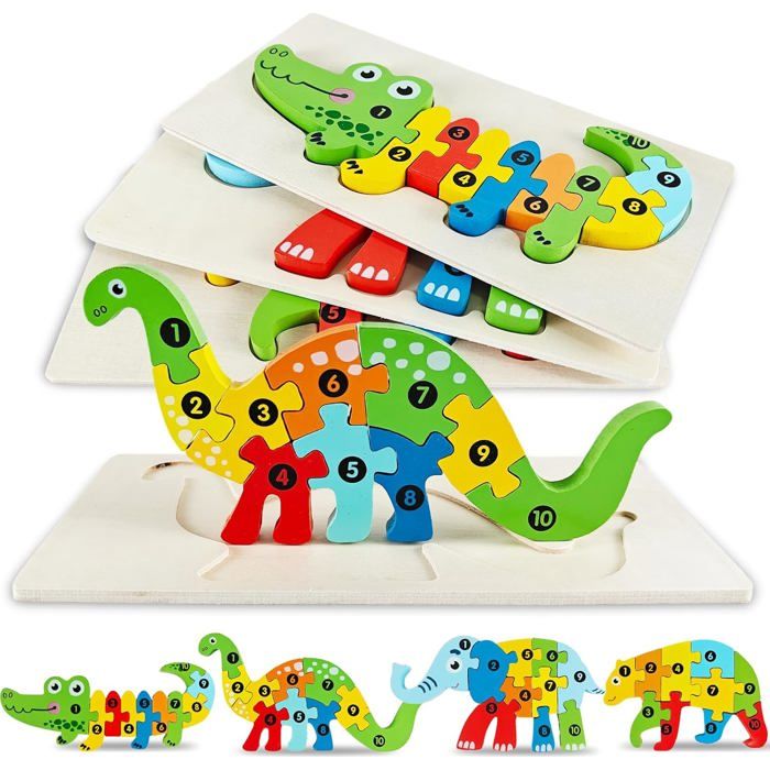 4PCS Puzzle Bois 3D pour Enfant 3 Ans, Jouet Montessori et Educatif ...