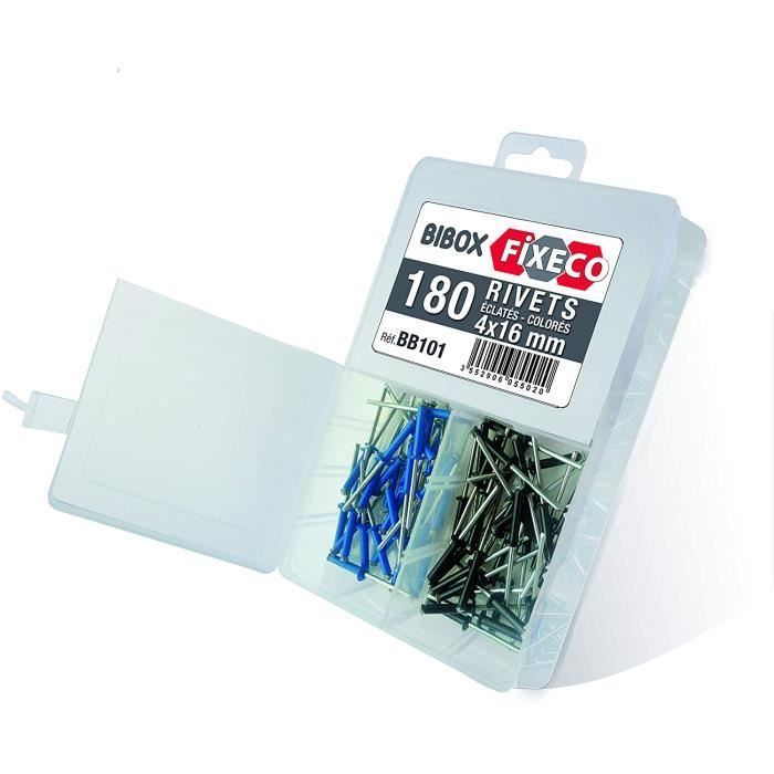 BB101 BIBOX Rivets éclatés colorés, Blanc, Bleu et Noir, 4 x 16 ...