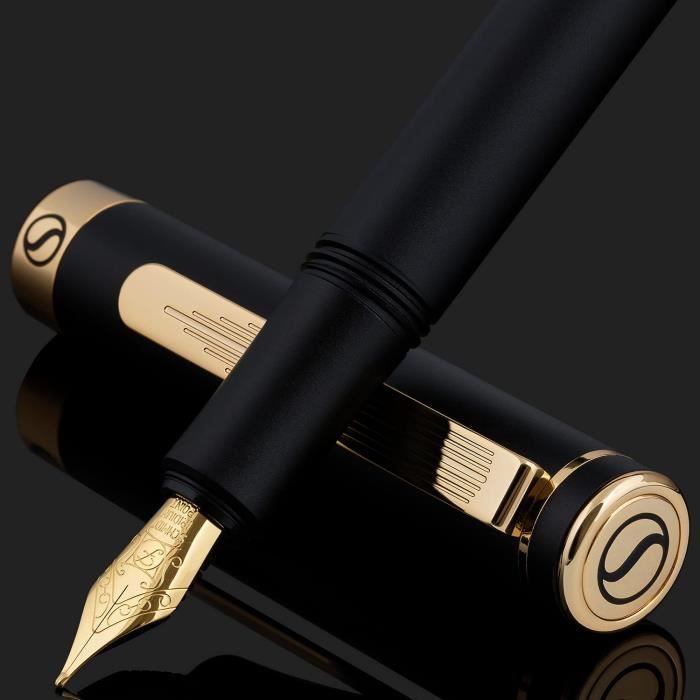 Stylo Plume De Luxe Edc (Fin), Stylo De Poche Noir, Finition Or 24 ...