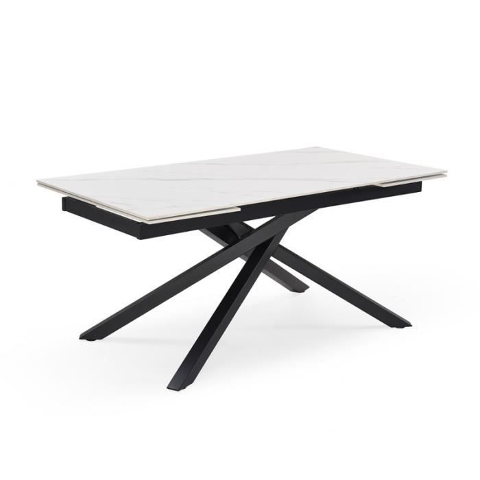 Table extensible céramique blanc marbré pied torsadé - Meubletmoi - NEVADA 05 - 2 rallonges ...