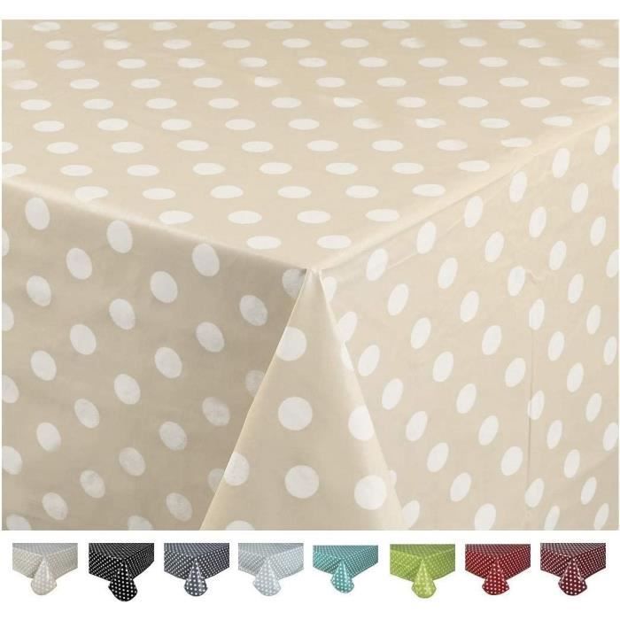 Nappe toile cirée PVC Rectangulaire 140 x 240 cm à pois Beige [822 ...
