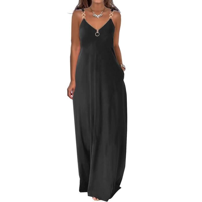 Robe Longue Femme Robe D'Été Décontractée Boho Couleur Unie Cerceau ...
