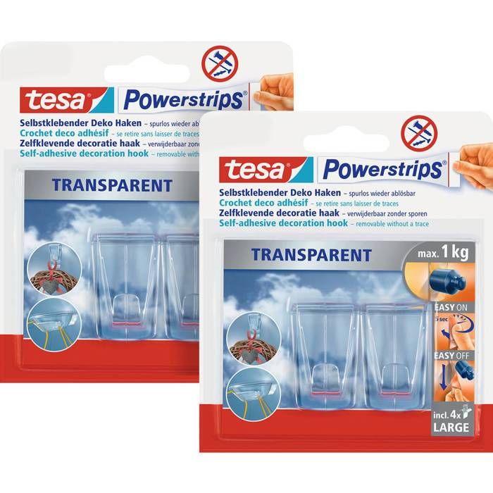 Tesa POWERSTRIPS® Crochet adhésif large transparent Contenu: 4 pc(s ...