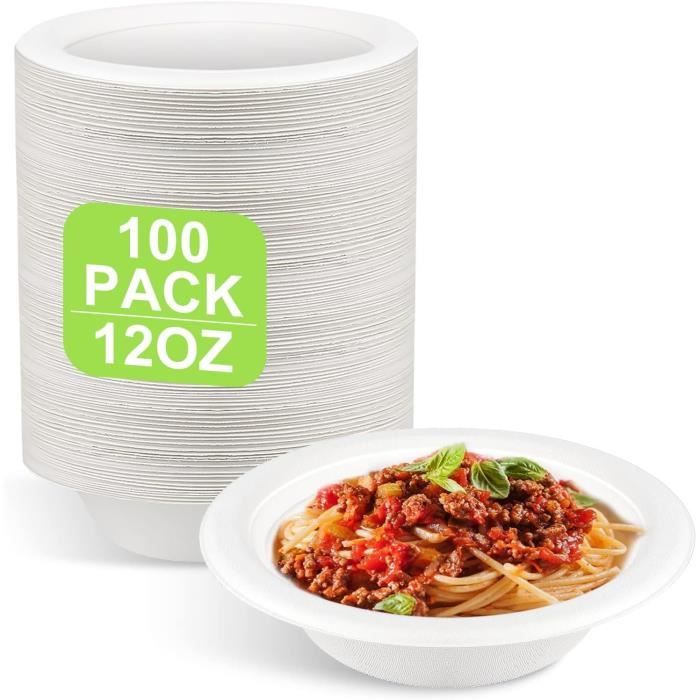 Greenesage Lot De 100 Bols En Carton Jetables 350 Ml - En Canne À Sucre ...