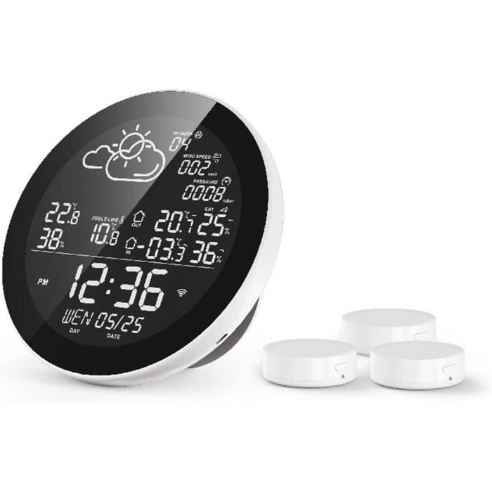 Station Météo Couleur Sans Fil Avec Horloge Radio-Pilotée (Affichage Hd) Intérieur Et Extérieur ...