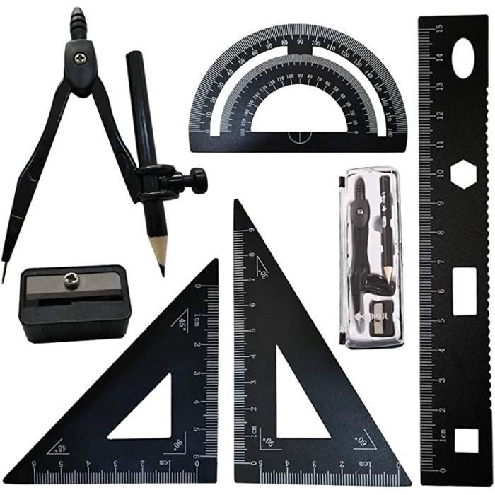 Kit de Géométrie - ZGEER - 7 pièces - Compas Scolaire - Règle et ...