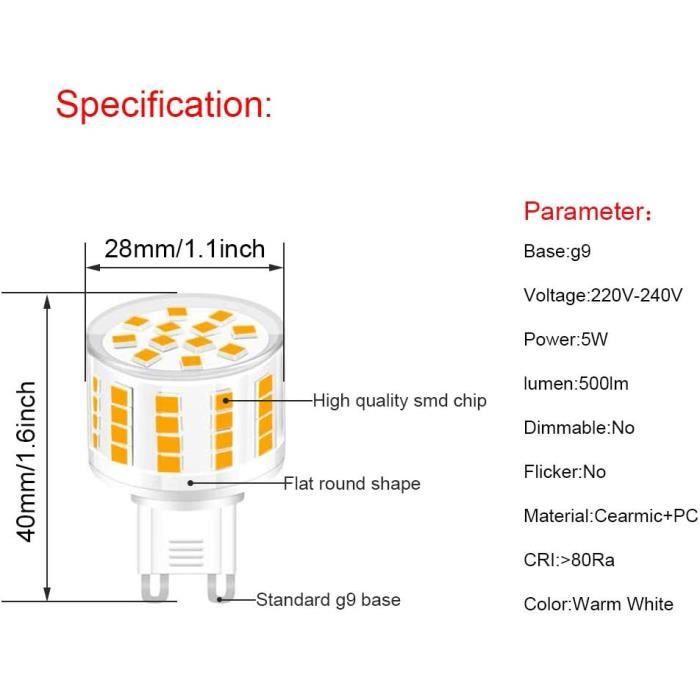 Ampoules LED G9 5W No Dimmable,5W Ampoules LED équivalent aux ampoules ...
