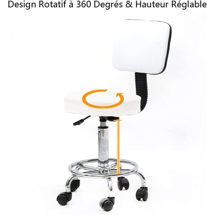 WEYE-Tabouret de Bureau Tabouret à roulettes Professionnel avec Dossier ...