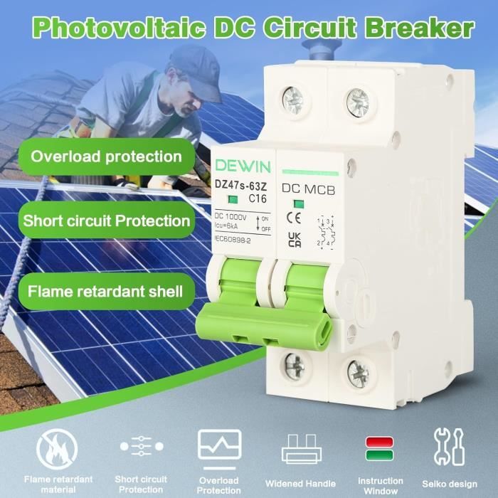 Disjoncteurs 2P 16A Ménage Dc1000V Mini Disjoncteur Protection Contre ...