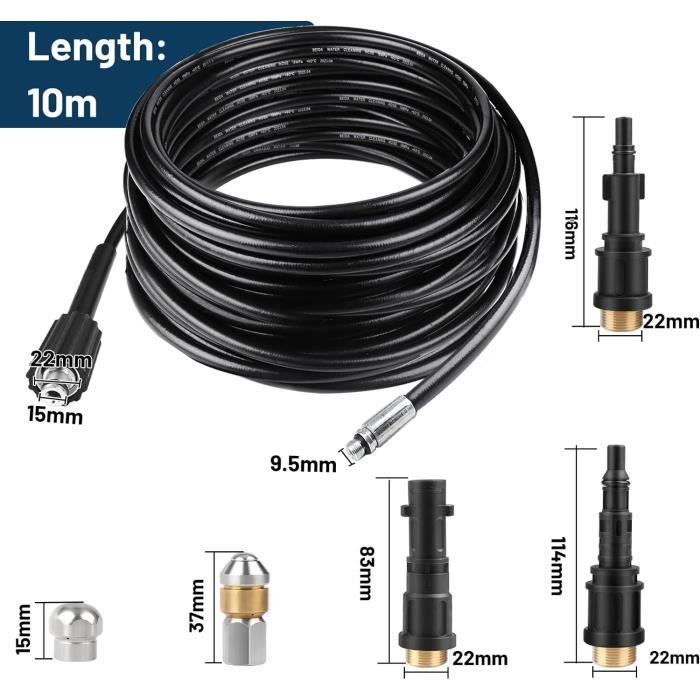 10M Tuyau Deboucheur Canalisation Haute Pression 180Bar Tuyau ...