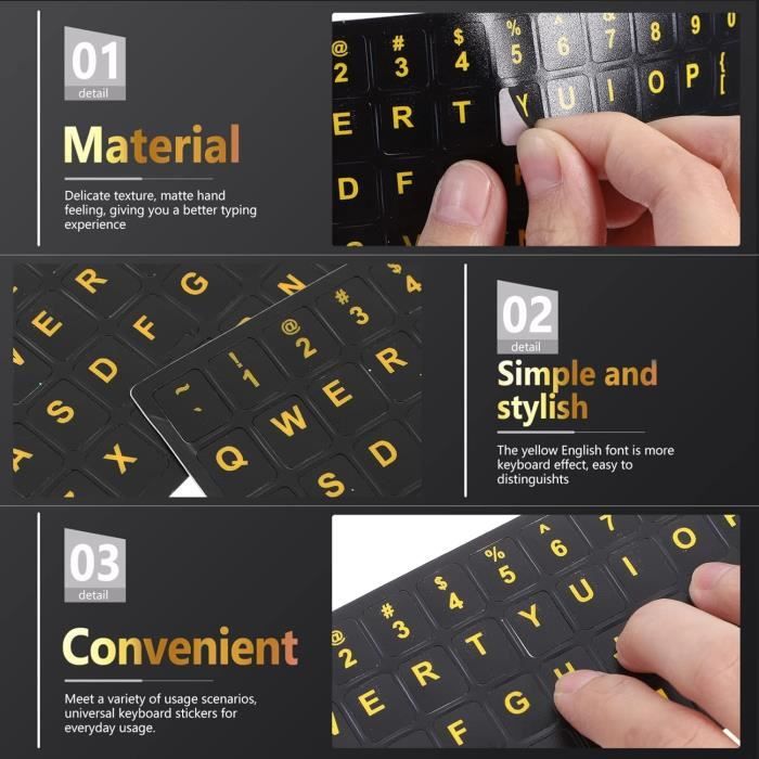 6 Feuilles Autocollants Clavier Keycap Pour Ordinateur Portable Clavier Anglais Lettre ...