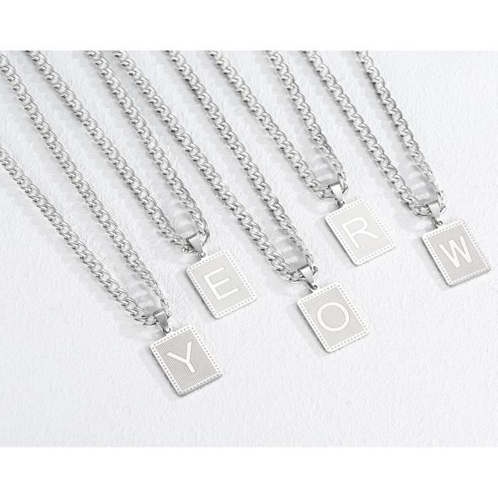 Homme Femme Collier Plaque Pendentif Gravé Initiale Lettre A-Z Chaîne Cubaine Largeur 6Mm En ...