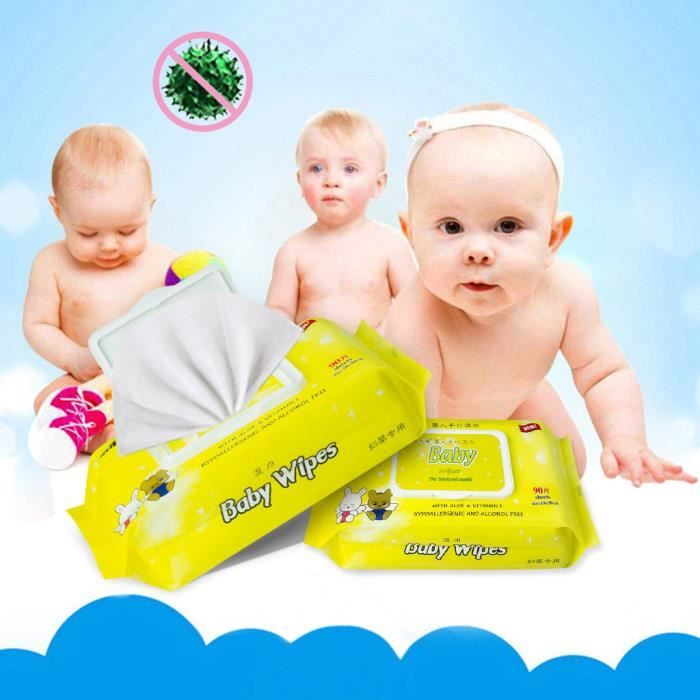 Chiffon humide antibactérien pour bébé, mains propres 90 lingettes ...