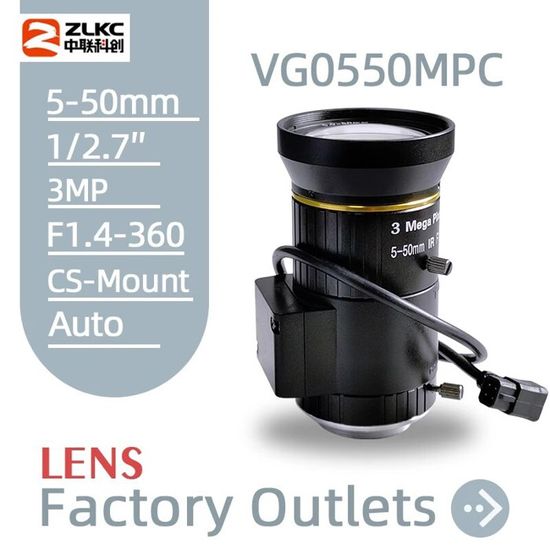 Objectif varifocal 3.0 mégapFête els,1/1/2 pouces CCTV Zoom 5-50mm Auto DC Iris CS Mount F1.4 ...