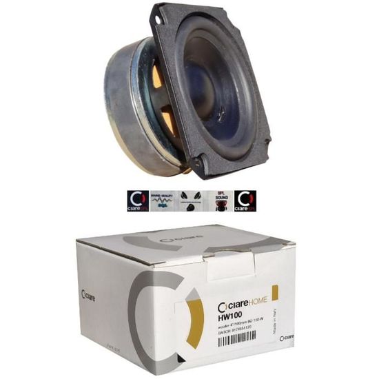 1 WOOFER CIARE HW100 haut-parleur carrée 10 4" 50 watt rms 150 watt max 8 ohm 88 db suspension ...