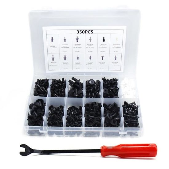 350pcs Clips Agrafe Rivets en Plastique Fixation de Protection Noir ...
