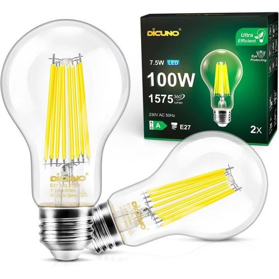 Ampoule Led Ultra Efficient E27, Blanc Chaud 2700K, 7.5W Équivalent ...