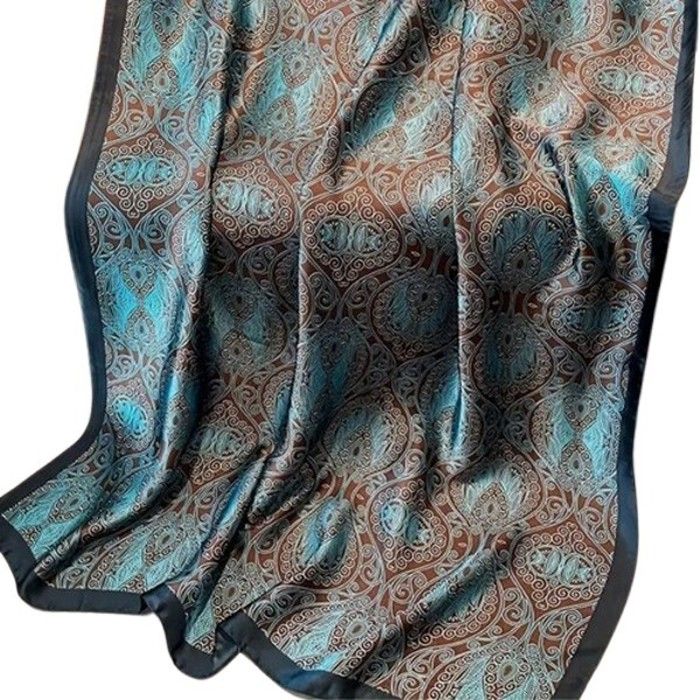 Foulard long femme 180 x 90 cm Polyester effet soie Marron turquoise ...