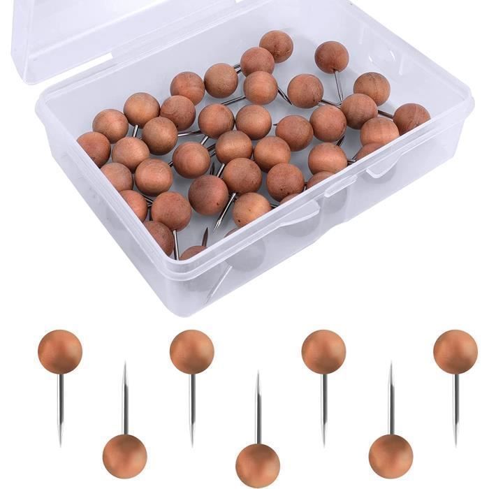 100 Pièces Punaises en Bois, Punaises à Tête Ronde avec Aiguille en ...