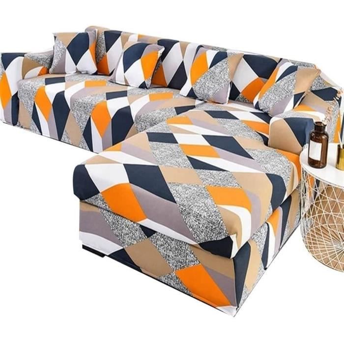 Housse De Canapé D'Angle Extensible 3 4 Places Avec Accoudoirs ...