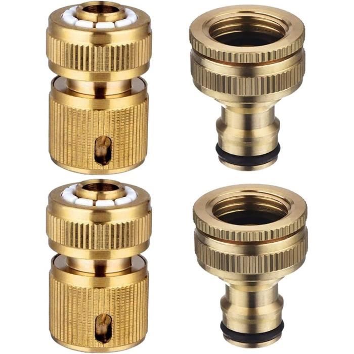 1-2'' Laiton Raccord d'arrosage Rapides pour Tuyau 2-en-1 Connecteur de Robinet en Laiton Jardin ...