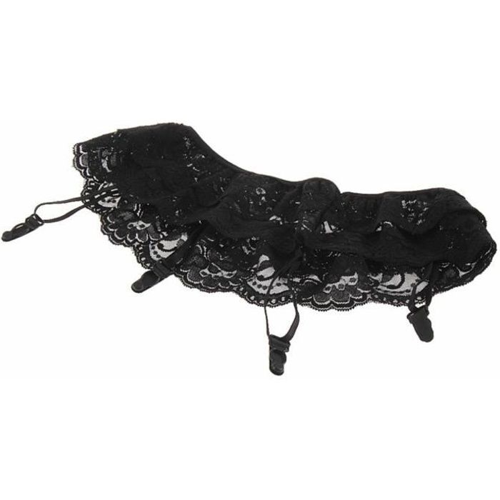 Lingerie Sexy Porte Jarretelles Double Volants Dentelle Noire Noir NOIR ...