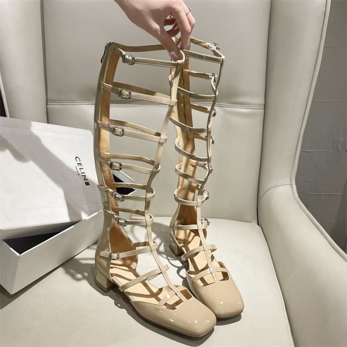 Sandales plates - à talons épais à tête carrée pour - FR47KW Kaki ...