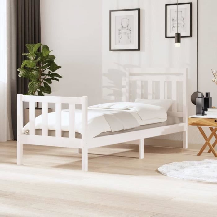Lit Simple 90x200cm Cadre De Lit En Bois Massif 1 Personne Tête De