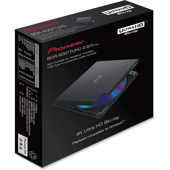 Pioneer BDR-XD07TUHD 6x Slim USB 3.0 UHD / BD / DVD / CD Burner ...