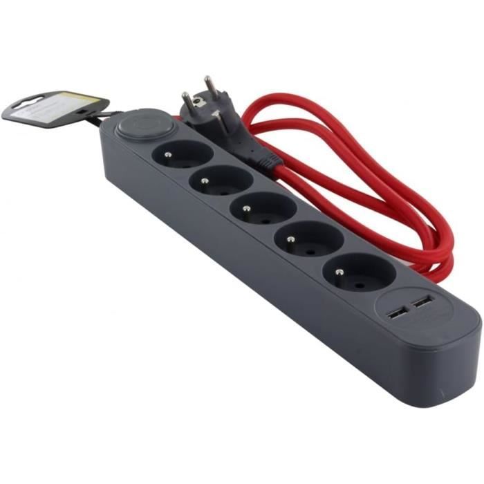 Multiprise Gris Et Câble Textile Rouge Avec 2 Usb - 1,5M[P469 ...