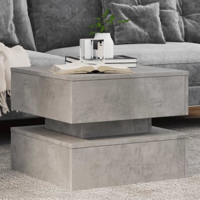 ABIL Table basse avec lumières LED gris béton 50x50x40 cm D839857 En ...