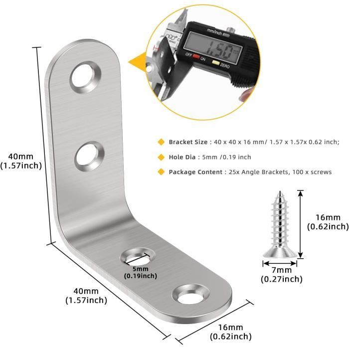 Equerre Metal 20pcs, Équerre de Fixation 40 X 40 Mm,Renfort D'angle 90 ...