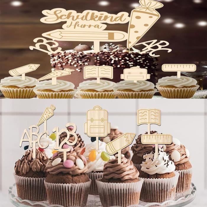 Lot De 8 Décorations De Gâteau De Rentrée Des Classes - En Bois - Abc ...
