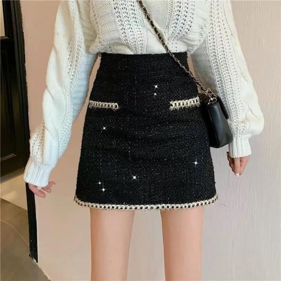 Jupe courte - Mini jupe en Tweed pour femmes, 07RS Black_gold ...