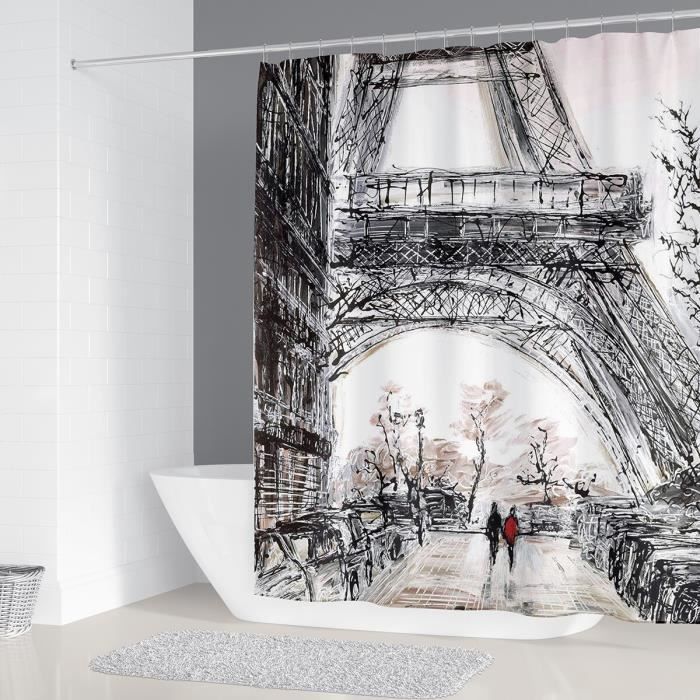 Rideau de douche tour Eiffel paysage de Paris, ensemble de rideaux de ...