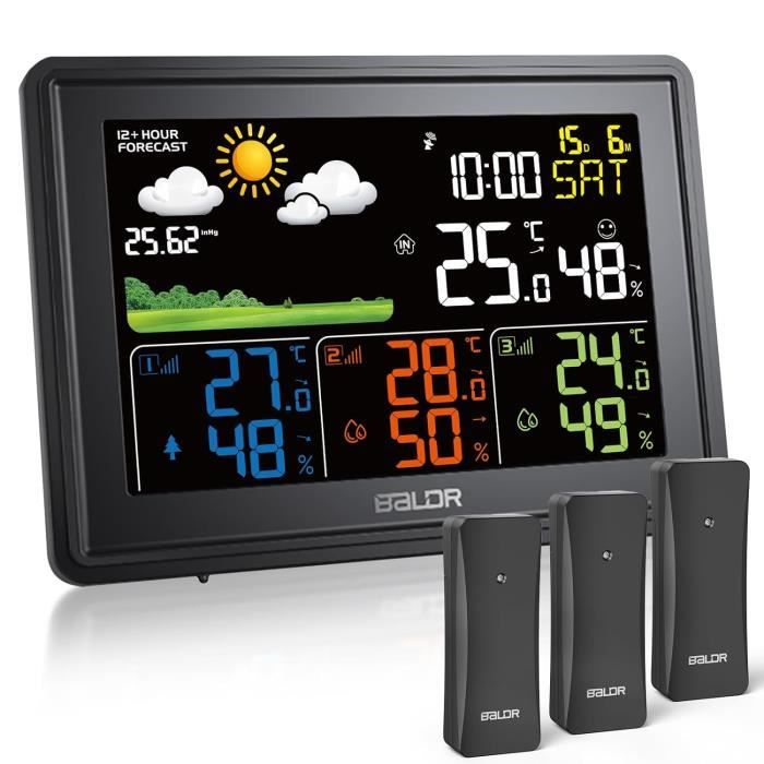 Station Météo Sans Fil Avec 3 Capteurs Extérieurs - Thermomètre Numérique - Hygromètre - Avec ...