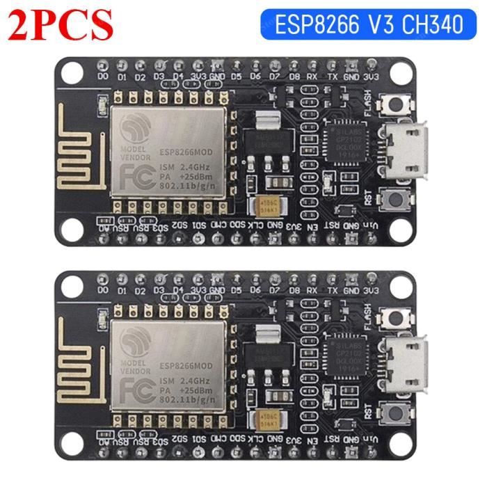 V3 CH340 2PCS - Module sans fil Nodemcu ESP8266 VH340-CP2102, carte de ...