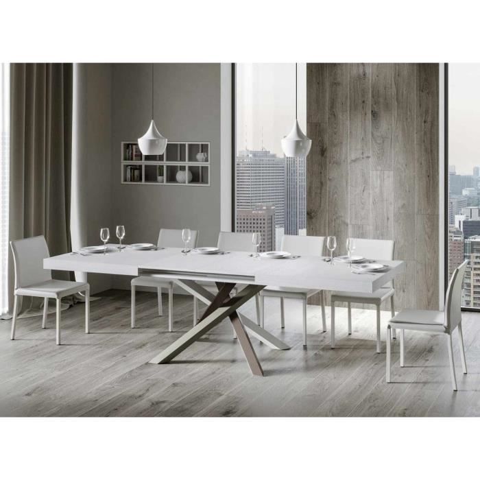 Table extensible 8 à 12 personnes blanc laqué et pieds entrelacés 4 ...