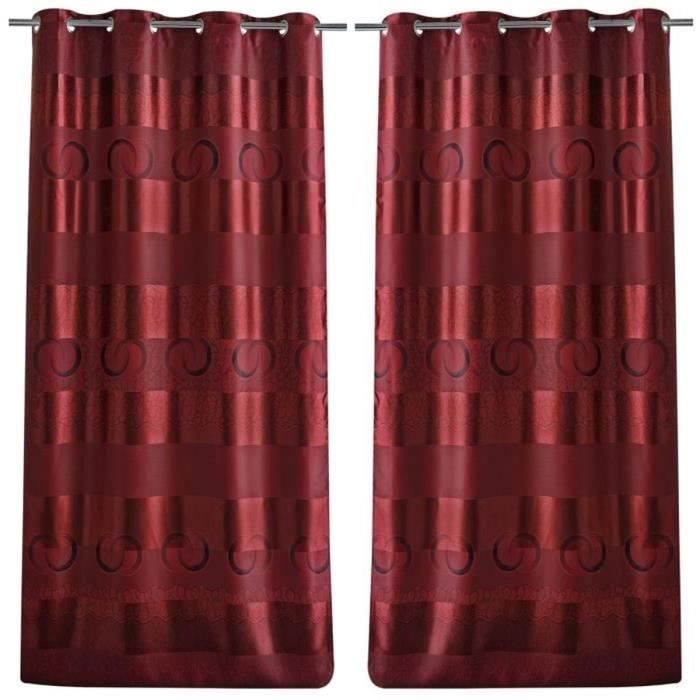Paire de double rideaux occultant rayé 140x260cm bordeaux - Cdiscount ...