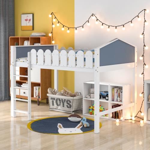 Lit enfant pin massif avec meuble de rangement blanc avec sommier à ...