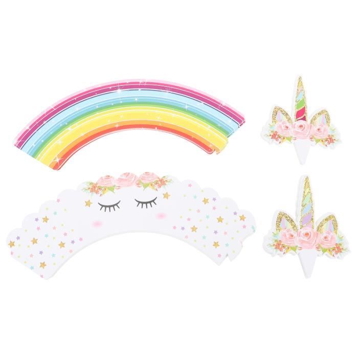24 Pcs Licorne Cupcake Toppers Enveloppes Ensemble Licorne Cor Cils Arc ...
