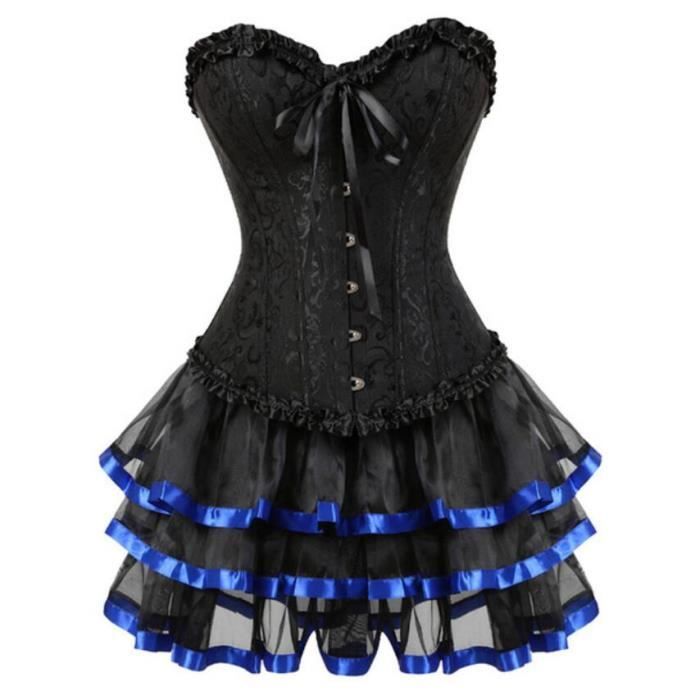 Corset Bustier Gothique Femme Sexy Jacquard Lace Up - 819 3704Blue ...