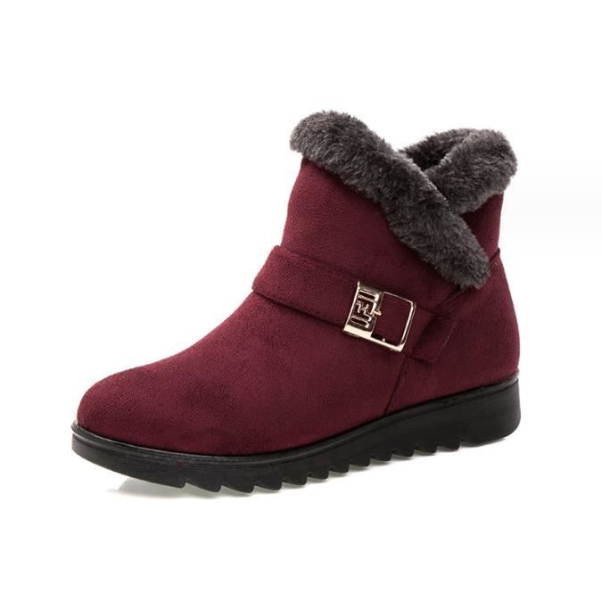 Bottes d'Hiver en Cuir Femmes Courte Bottines Mode de Neige - Rouge ...