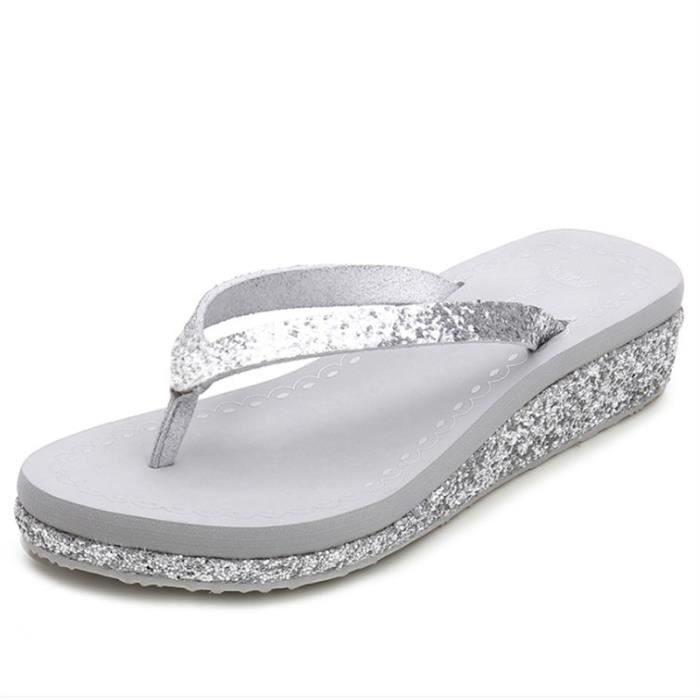 Sandales Femme - Talon compensé blanc en cuir - Marque GO™ Blanc ...