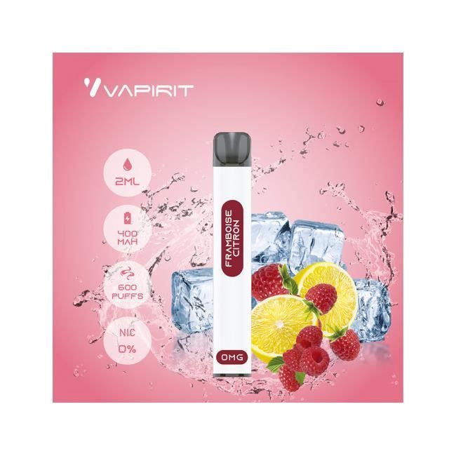 LOT DE 5 CIGARETTES WPUFF VAPIRIT SAVEUR FRAMBOISE CITRON EN 0MG ...