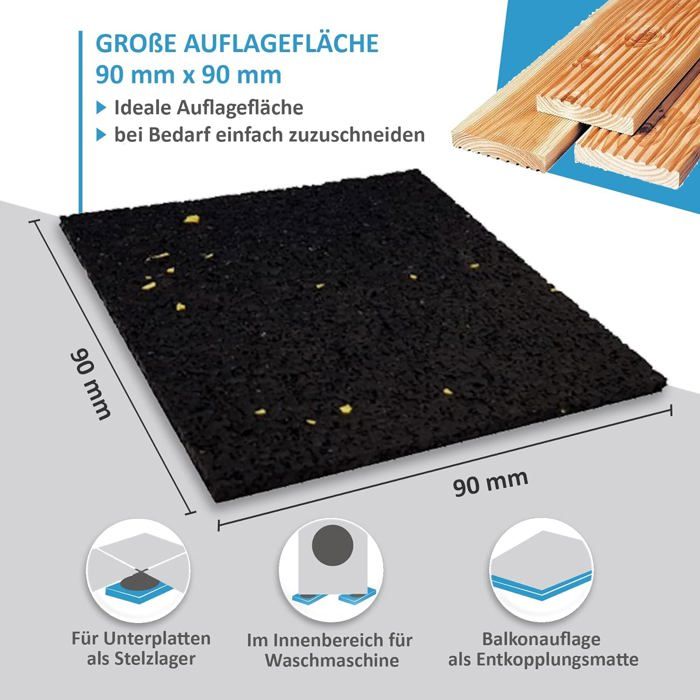 Lot de 400 patins de protection en caoutchouc pour terrasse, véranda, terrasse, patio, 90 x 90 x ...