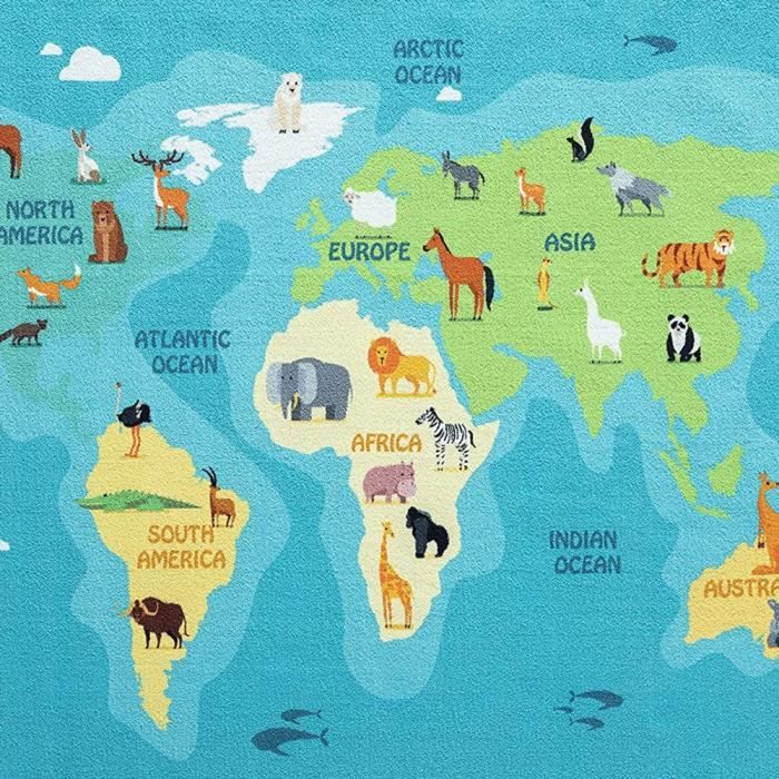 Tapis d'apprentissage pour enfants - TEPPICH-TRAUM - Carte du Monde ...