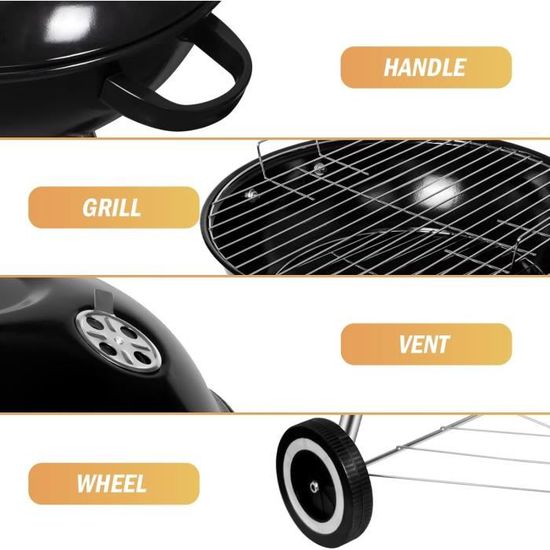 Barbecue à Charbon Rond, BBQ Mobile Barbecue Grill Portable de Jardin ...