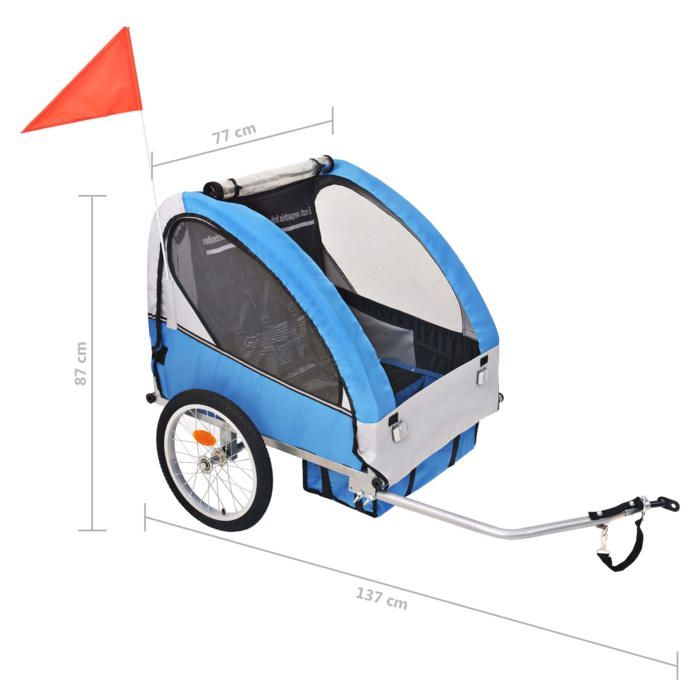 Remorque de vélo pour enfants - Happiness - 30 kg - Gris et bleu ...